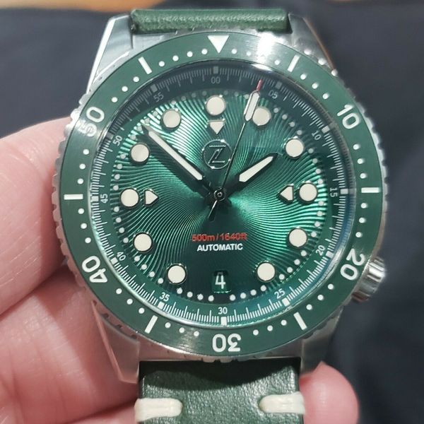 Zelos Mako Green Wave Dial 40mm Automatic Diver Watch 300m Swiss ...