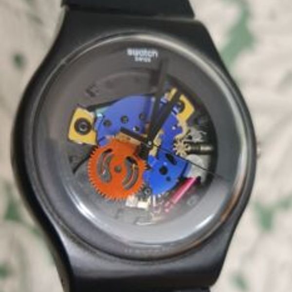 Vintage Swatch Skeleton Black Watch. SR1130SW. Original Silicone Strap ...