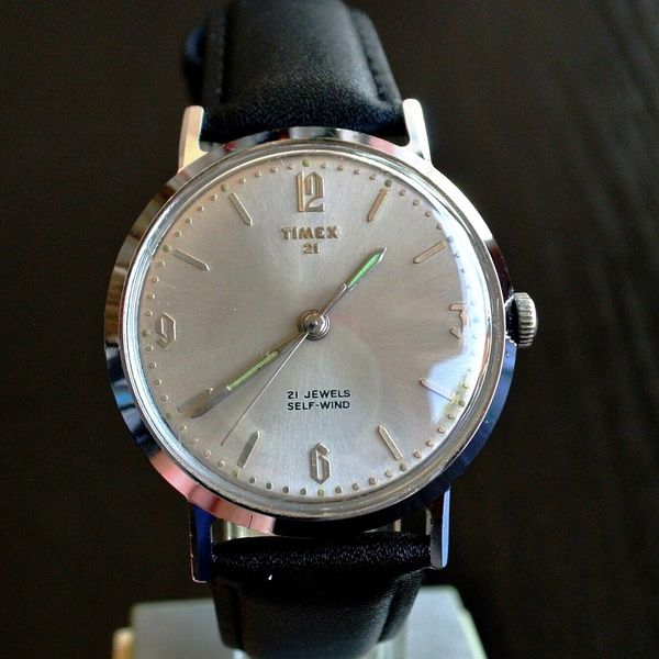 VINTAGE TIMEX 1960 21J AUTOMATIC MECHANICAL SELF-WIND MEN'S SILVER ...