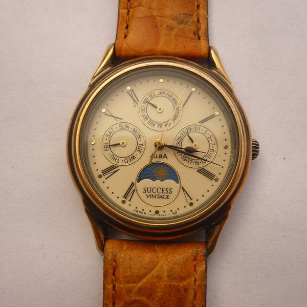 Alba Success Vintage Triple Date Moon Phase Quartz Japan Watch ...