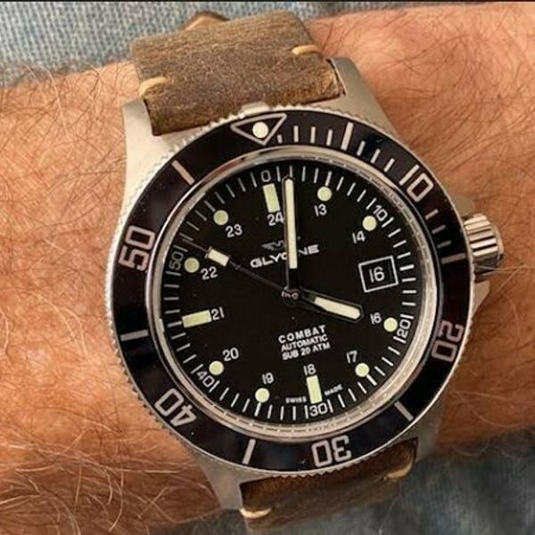 Glycine Combat Sub GL0094 Dive Watch, Blue Bezel! Drilled Lugs! Extra ...