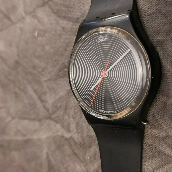 Vintage Swatch Watch 1986 Black swirl dial 650 / 107 with swatch Quartz ...