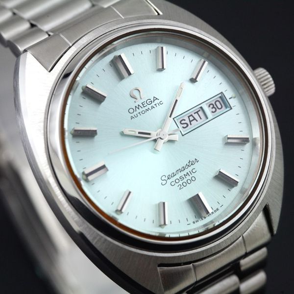 SERVICED OMEGA SEAMASTER COSMIC 2000 MEN'S AUTOMATIC DAY/DATE ICE BLUE ...
