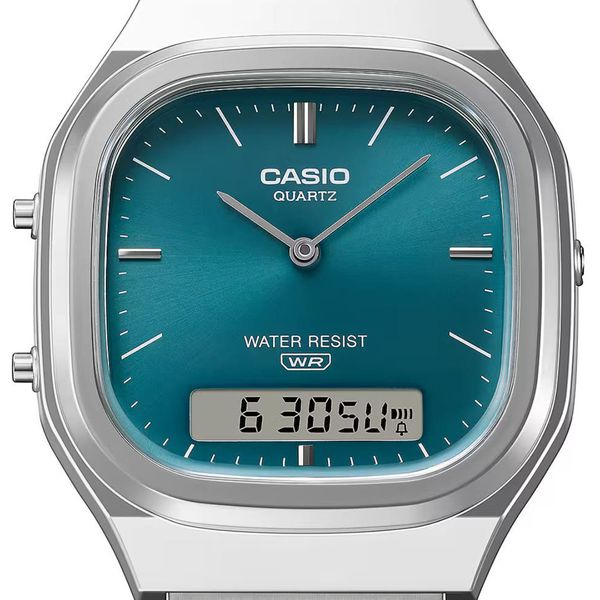 CASIO AQ-240E-3A Vintage Retro Ana-Digi Watch Teal Blue Dial Stainless ...