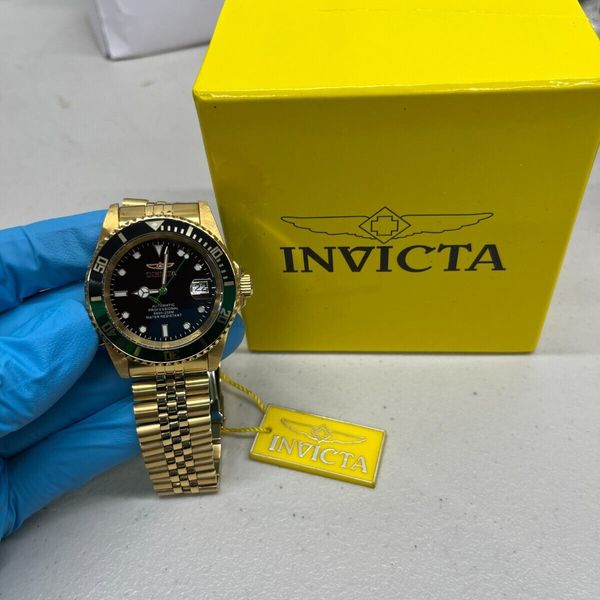 Invicta Pro Diver Automatic Black Dial Sprite Bezel Men's Gold Tone ...