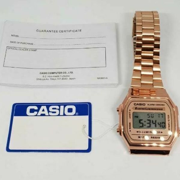 CASIO Classic Unisex Digital Bracelet Watch-A168WA-1YES Rose Gold ...