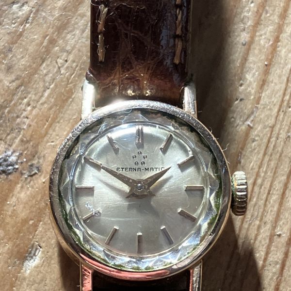 Eterna-matic Eterna Ladies Gold Plate Automatic Watch Carved Glass For ...