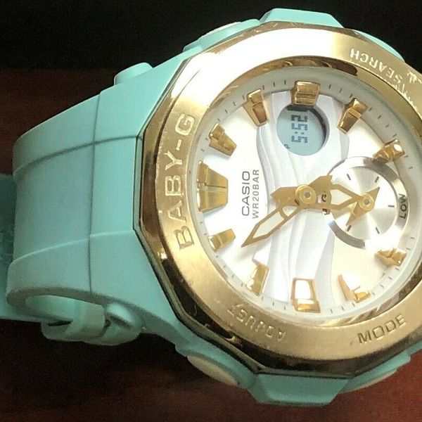 Casio Baby G-SHOCK Module 5482 BGA-22 Light Blue Gold IP Face Woman's ...