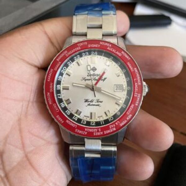 Limited Edition Zodiac Super Sea Wolf World Time GMT Red ZO9410 Watch ...