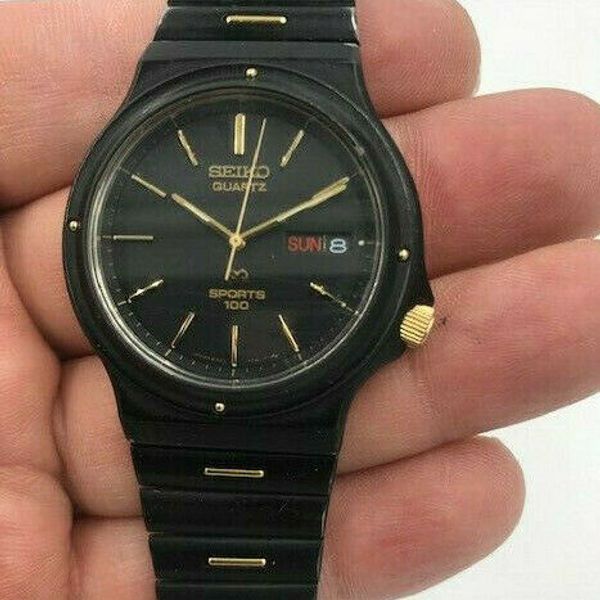 Seiko Watch SQ Sports 100 Quartz 6923-7069 Men's Black Day Date Working Vintage | WatchCharts ...