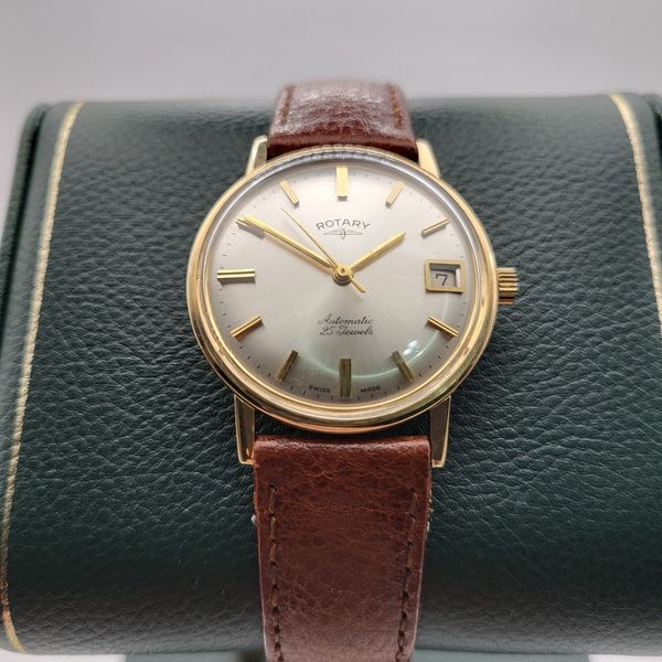 Rotary Automatic 9ct Gold Swiss Movement Leather Strap Men's Watch Box ...