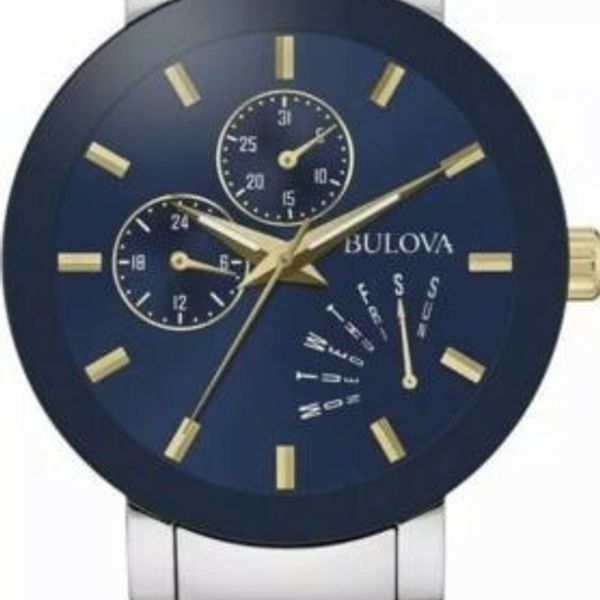 Bulova 98C123 Two Tone Stainless Steel Blue Dial Day Date Men's Watch ...
