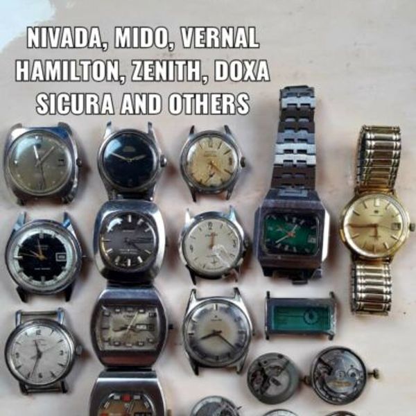 LOT OF SWISS WATCHES, MOVEMENTS FOR RESTORATION, ZENITH, MIDO, HAMILTON ...