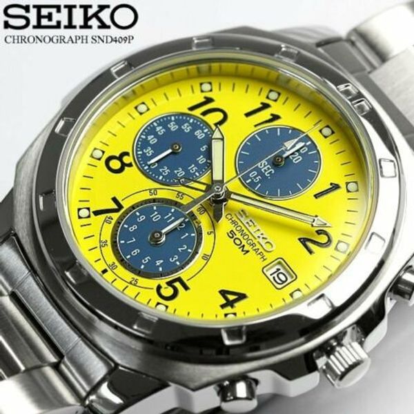 SEIKO CHRONOGRAPH Overseas Model Men Yellow SND409 From Japan ...