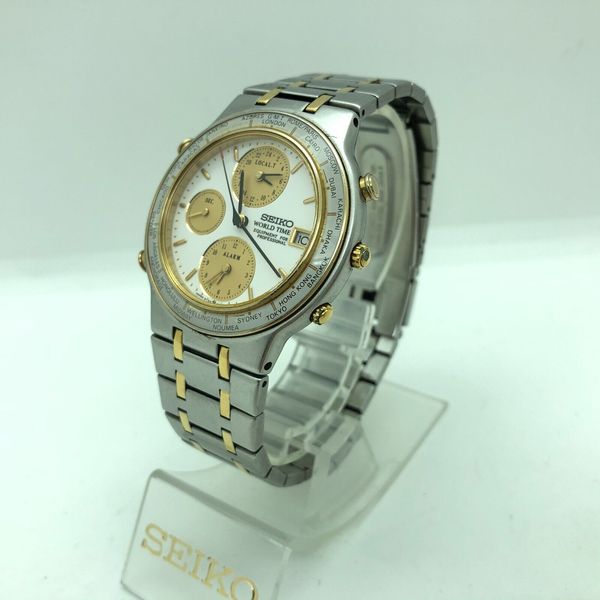 [w2040] SEIKO 5T52-7A00 WORLD TIME Alarm All original New battery ...