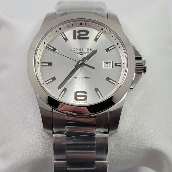 Longines Conquest SWISS Quartz Silver Dial Stainless Steel Men's Watch ...
