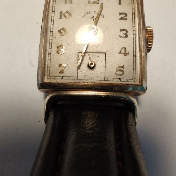 VTG Lord Elgin 14k Gold Filled Rectangle Art Deco Mechanical Watch Wind ...