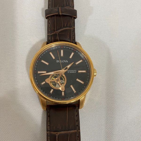 Bulova Men's Classic 3-Hand Automatic Black Watch - Leather Strap ...
