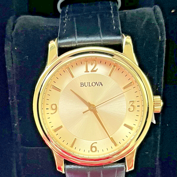 NEW IN BOX Vintage Bulova 97A70 Gold Stainless Steel Case w/Brown ...