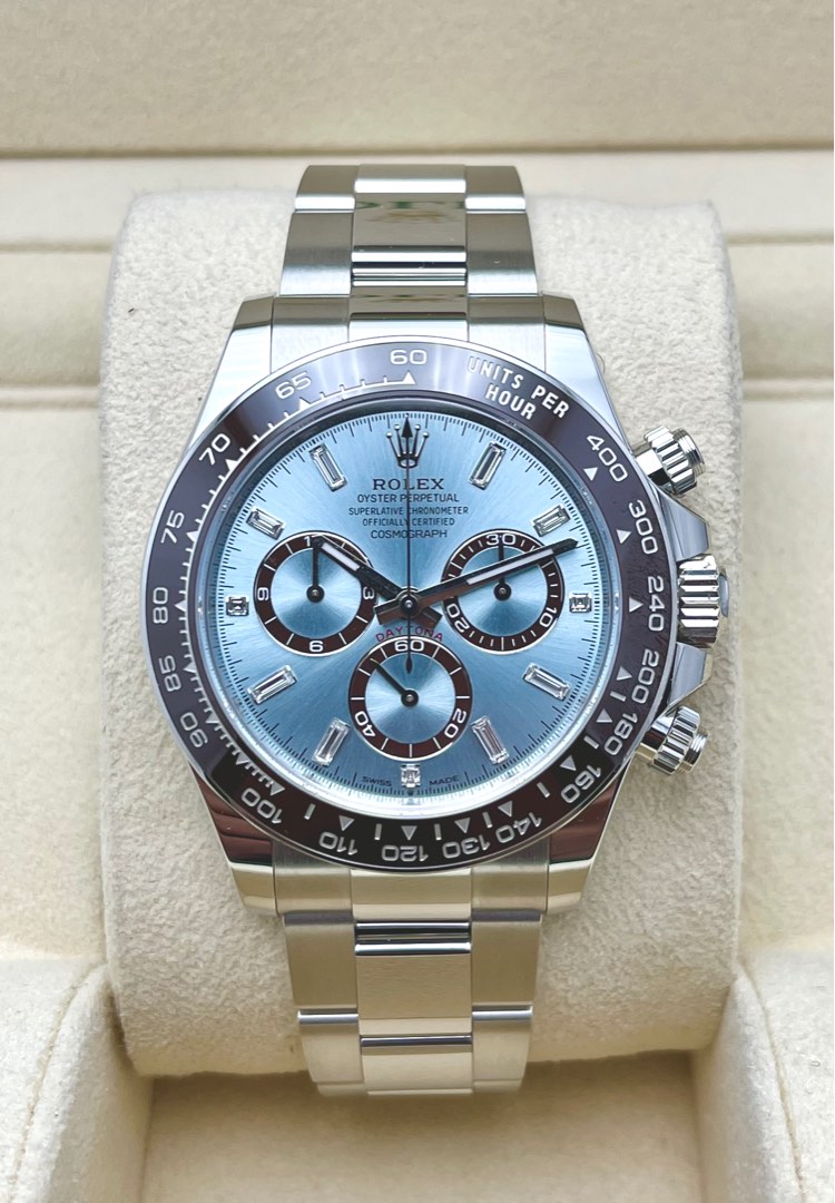 New 2024 Rolex Daytona platinum 126506 Ice blue Baguette Diamond dial ...
