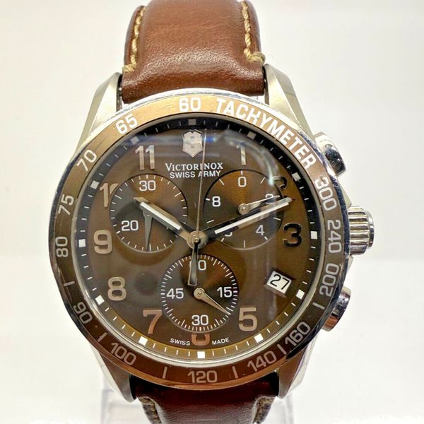 Victorinox Swiss Army 241151 Brown Dial Leather Strap Chronograph Men's ...