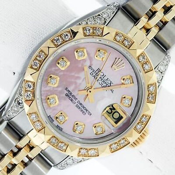 Rolex Lady DateJust Pink MOP Diamond Dial Steel and 18k Gold Diamond ...