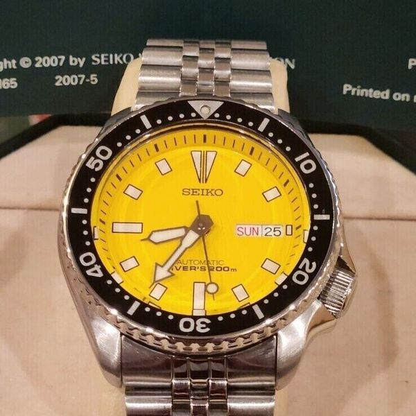 Seiko SKXA35 Automatic Divers Men's Watch 7S26-0028 Yellow Dial Bumble ...