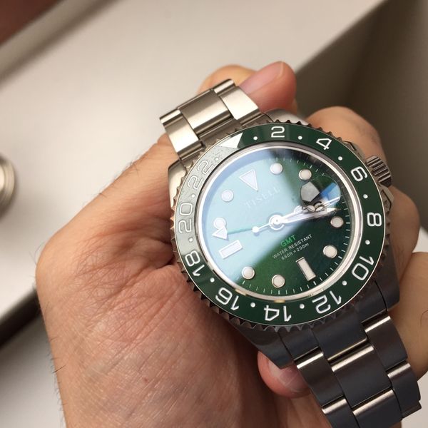 FSOT: Tisell GMT Automatic Diver Submariner homage Hulk Green dial ...