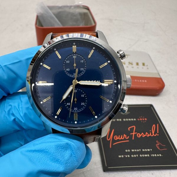 Fossil Townsman Chronograph Blue Men's Watch FS5279 Brown Leather ...