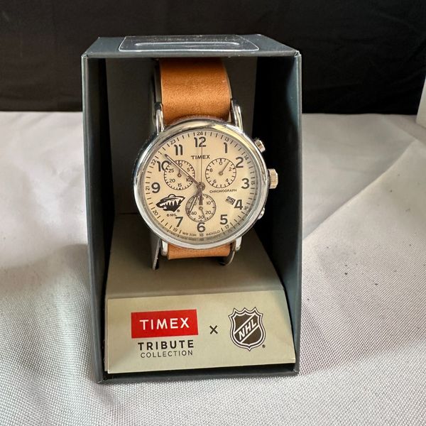 Timex Tribute Weekender Mens Brown NHL Chronograph Round Wristwatch ...