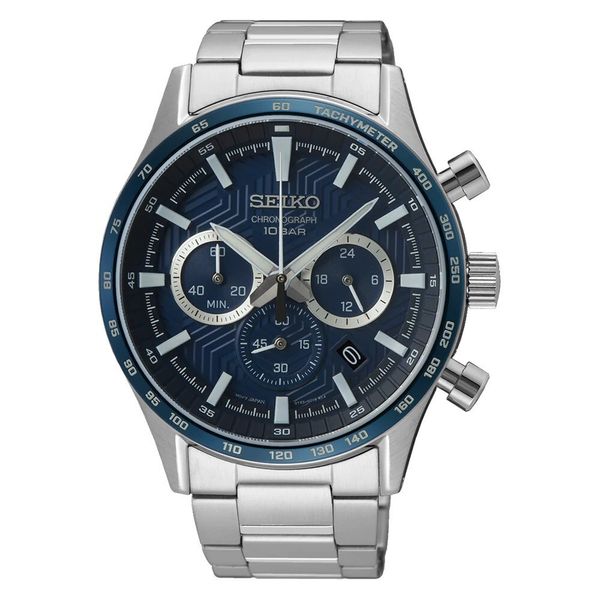 Seiko Sports Chronograph Blue Dial Stainless Steel Strap Men's Watch ...