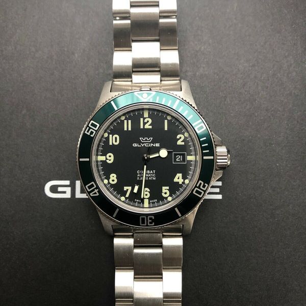 Glycine GL0253 Men's Combat Sub 42mm Automatic Black Dial Green Bezel ...