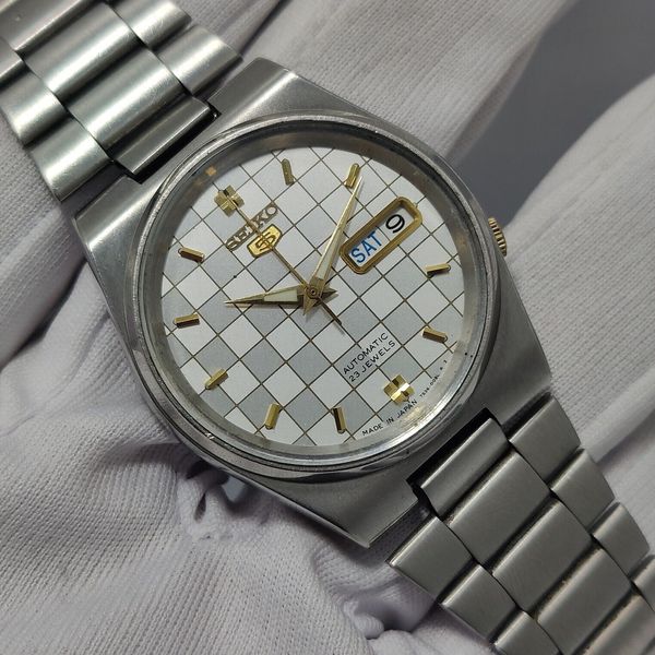 Vintage Seiko 5 (Checkered Board Dial) 7S36 Day/Date 23J Japan Men's ...