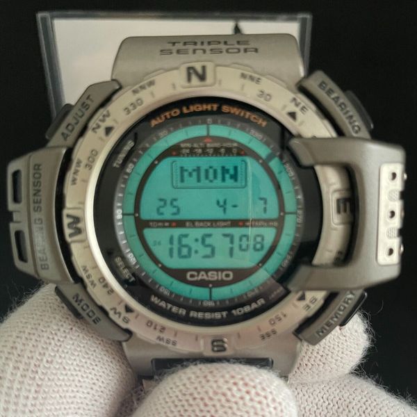 [Rare]Tested Vintage Casio Pro Trek Pathfinder Titanium PRT-411 Mens ...