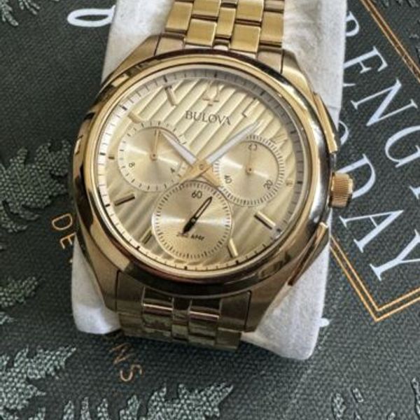 Bulova Curv Men's Quartz Chronograph Gold Stainless Steel Watch 45MM ...