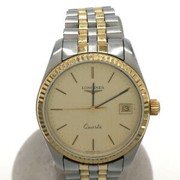 Longines Watch Men's 35mm Dial Date Gold Quartz Vintage Swiss Round ...