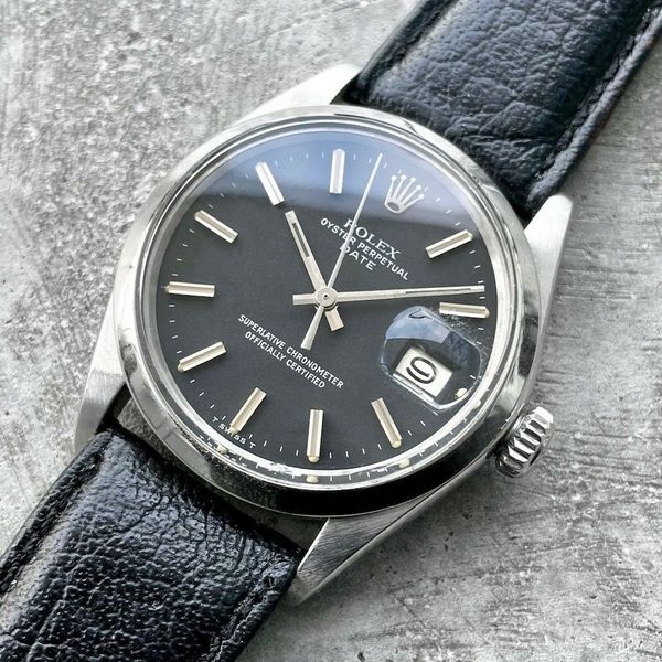 1972 Rolex 34mm Date 1500 Stainless Steel - Stunning Matte black dial ...