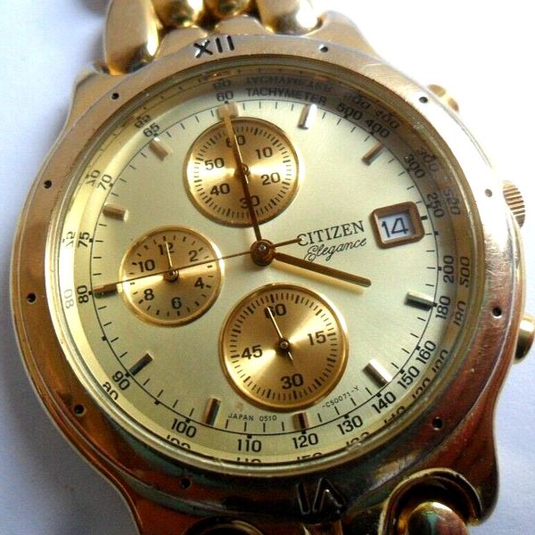 2 Nice Gold Tone 1990 Men's Citizen Elegance & Edison Moon Phase ...