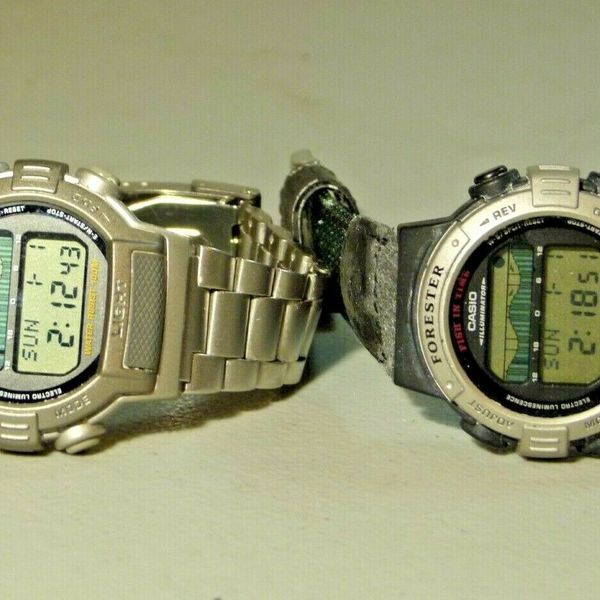2X MENS CASIO FORESTER FT 200 FT 2000 FISH IN TIME MOON GRAPH WATCH ...