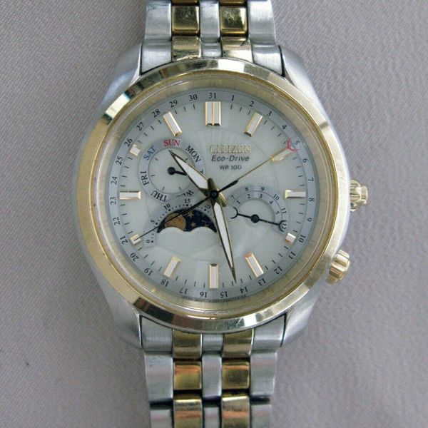 CITIZEN ECO-DRIVE Men's Two-Tone S/S Cal. 8651 Moon Phase Watch GN-4W-S ...