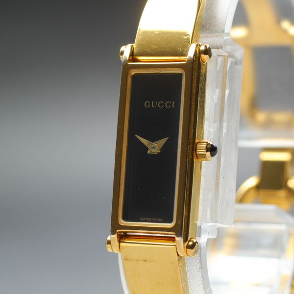 New Battery [Exc+5] GUCCI 1500L Black Dial Gold Bangle Quartz Women's ...