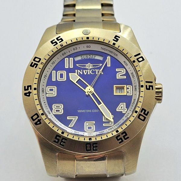 Invicta Specialty Men's Watch ~44mm~ Blue Dial~ Gold Tone~Day/date~ New ...