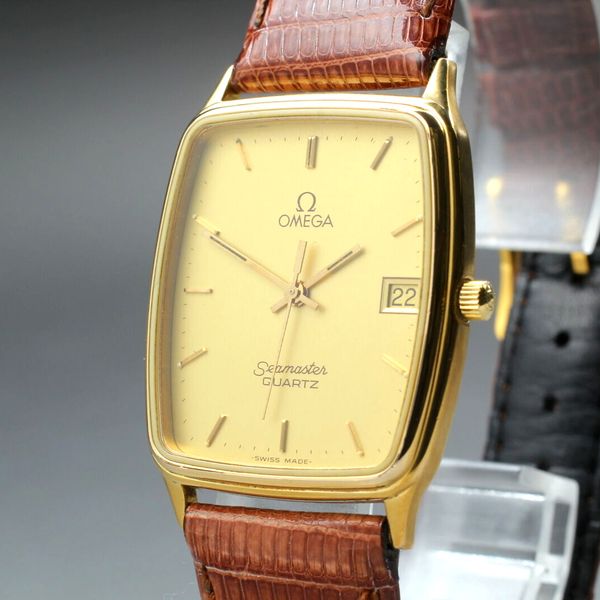 [Near MINT] Omega Seamaster Cal.1430 Gold Date Square Quartz men's From ...