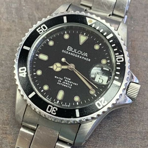 Vintage Bulova Oceanographer 200M 25J 37mm Automatic Diver Watch 1960’s ...
