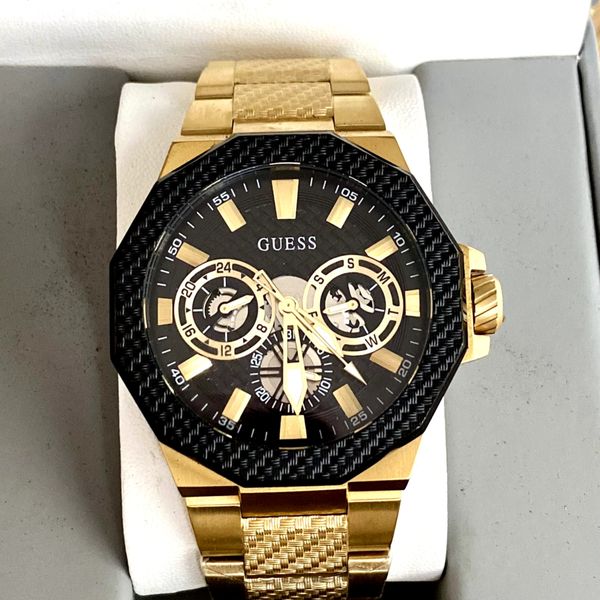 Guess men's Indy Gold tone Textured Bezel Watch NEW | WatchCharts ...