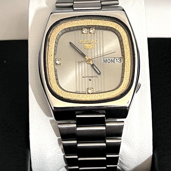 Seiko 5 Automatic 6309 5180 Square TV Gold Silver Dial Day Date Vintage ...