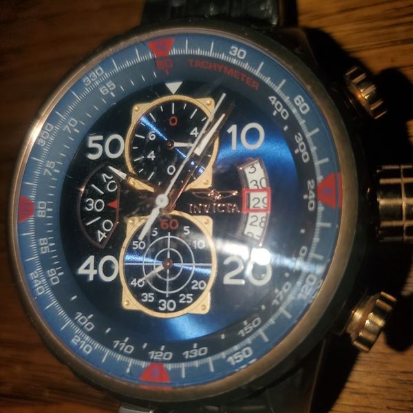 Invicta Men BLUE DIAL Stainless Steel Aviator Tachymeter Chronograph ...