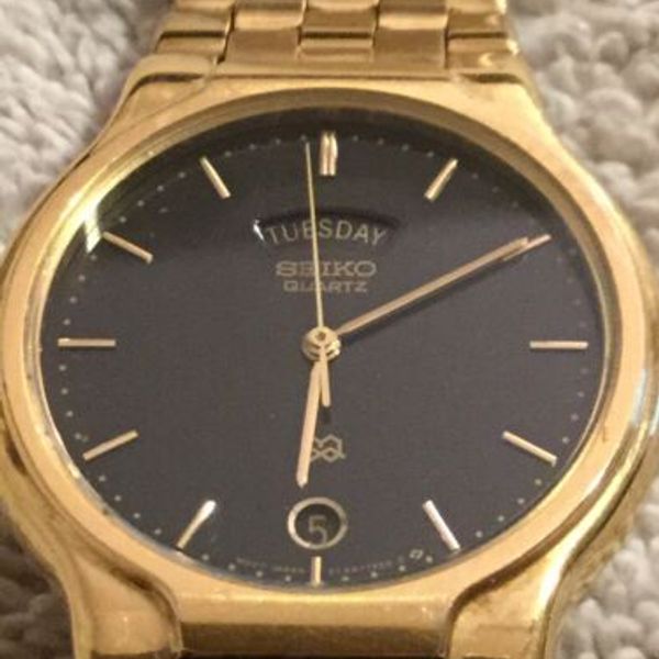 SEIKO Quartz Water Resist 5Y23-7159 Gold Tone Black Dial Men’s Watch ...