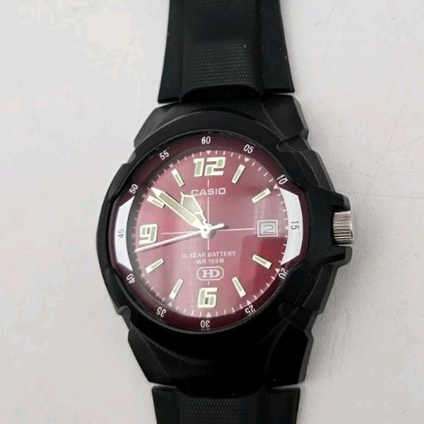 Casio MW600F-4AV, Men's Watch, Black Resin, Red Dial, Date ...