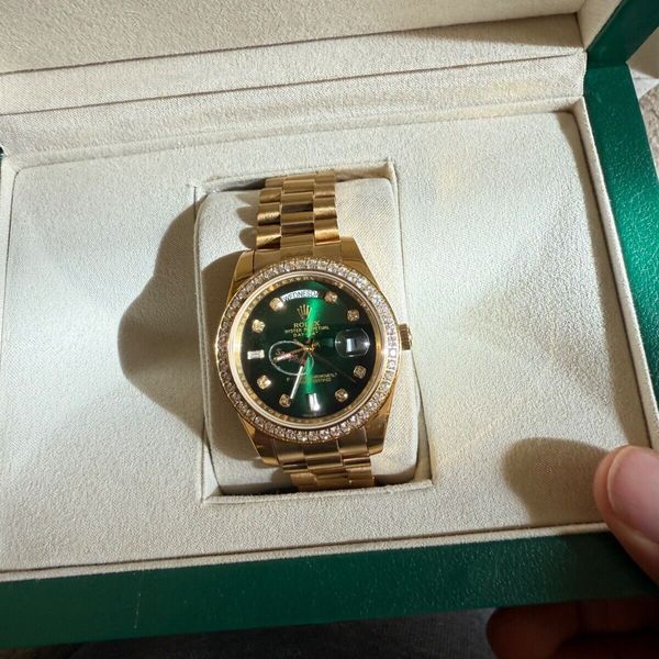 24k gold rolex mens day date watch 41mm with moissanite bezel ...